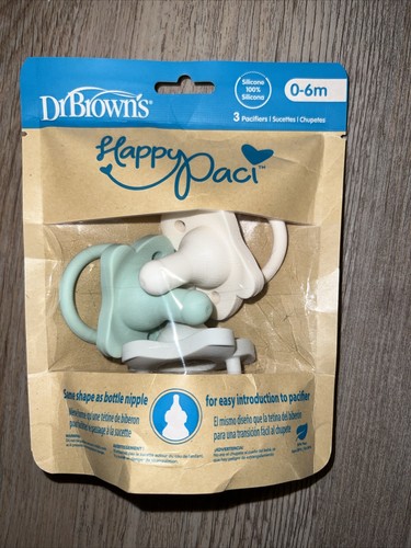 Dr Brown's Happy Paci 0-6m Pack of 3 Silicone Pacifiers Baby White Gray ...