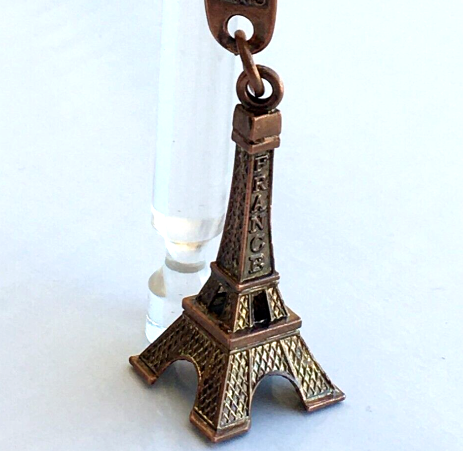 Vintage Keychain Eiffel Tower Bronze Keychain Key Fob Ring PARIS FRANCE ...