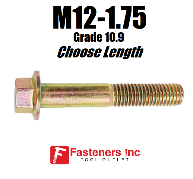 M12-1.75 x (Choose Length) Grade 10.9 Metric Flange Bolts Yellow Zinc ...