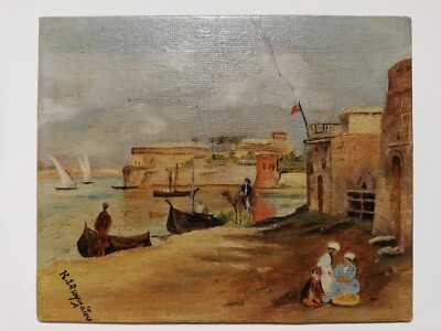 "On the Nile" Antique Signed Oil Painting on George Rowney & Co ...