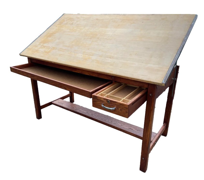 Vintage large Mayline drafting table/desk w/h adjustable top + drafting ...