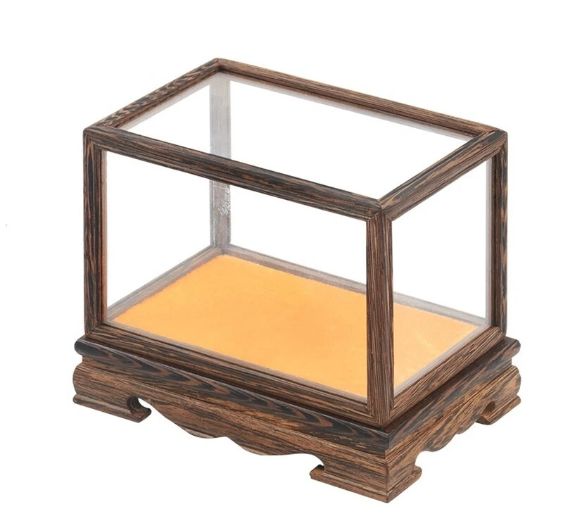 Wenge Wood Rectangle Display Cover Wooden Trim Frame Base Glass Dome ...