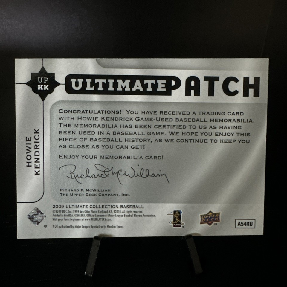 2009 Ultimate Collection - Howie Kendrick Ultimate Jumbo Patch #UP-HK ...