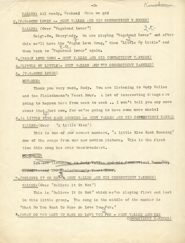 EARLY 1929 FLEISCHMANN YEAST HOUR RADIO SHOW SCRIPT RUDY VALLEE w ...