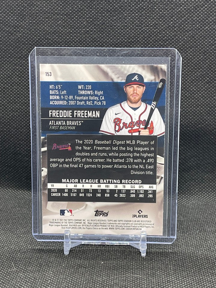 Freddie Freeman 2021 Topps Stadium Club Sepia (Orange) Parallel #153 ...