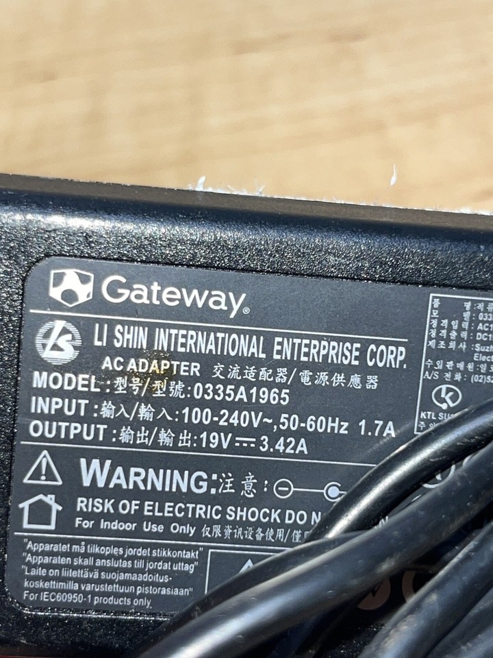 Gateway AC Power Adapter model 0335A1965 cable 19V 3.42A tested working ...