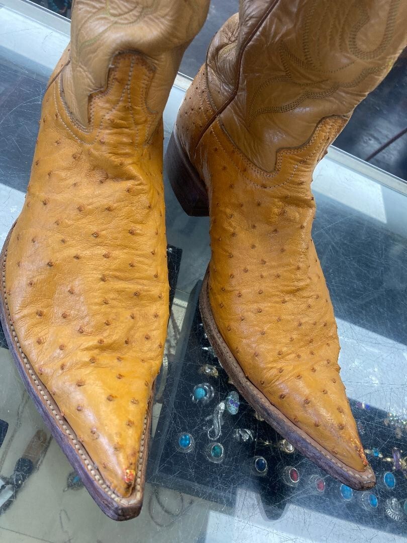 Women's GML Full Quill Ostrich Gold Tan Western Cowboy Pointy Toe Boots ...
