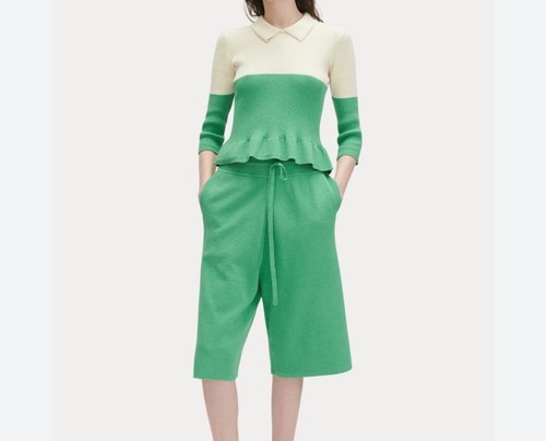 Rachel Comey Top Women Medium Green Cream Collared Textured Cut Out ...