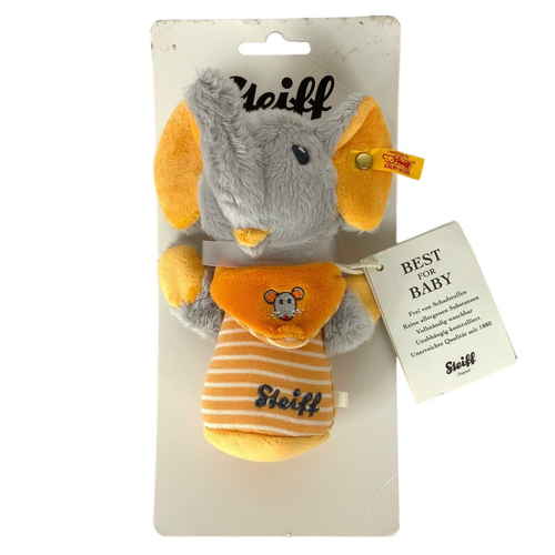 Steiff Trampili Elephant Knister Greifling 14 Gray Orange Baby Rattle ...