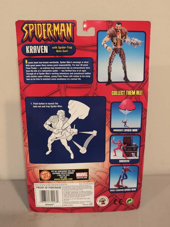 2003 ToyBiz Marvel Spider-Man Kraven Figure New With Spider-Trap Bolo ...