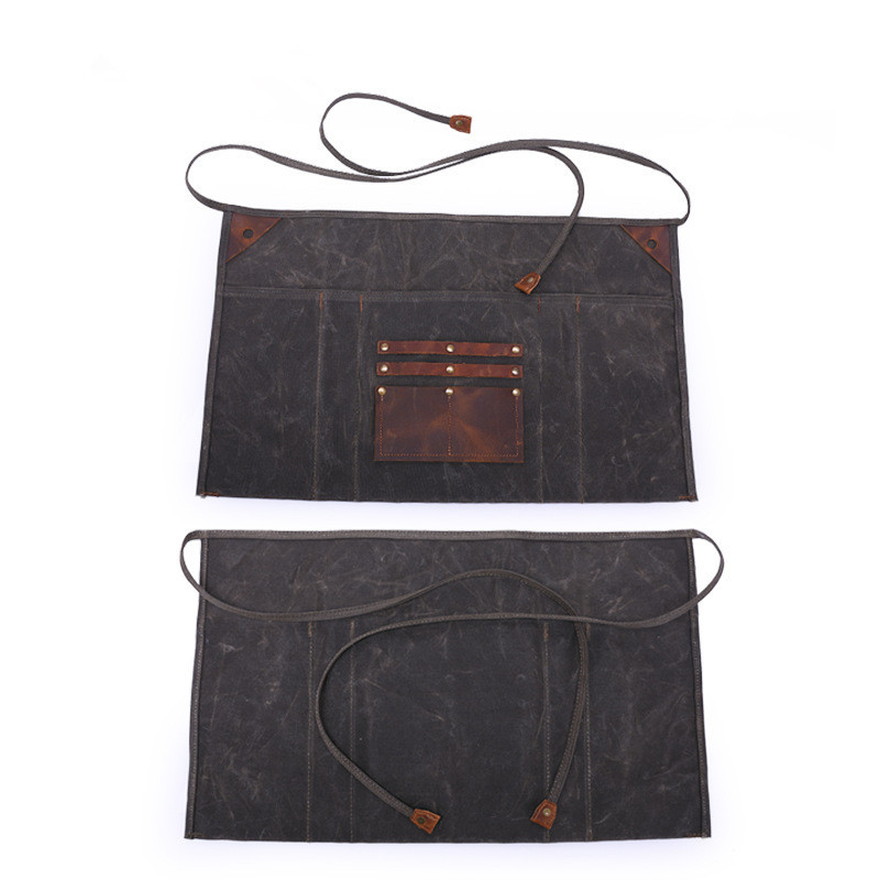 Waxed Canvas Half Apron Utility Waist Tools Pocket Work Shop Carpenter ...