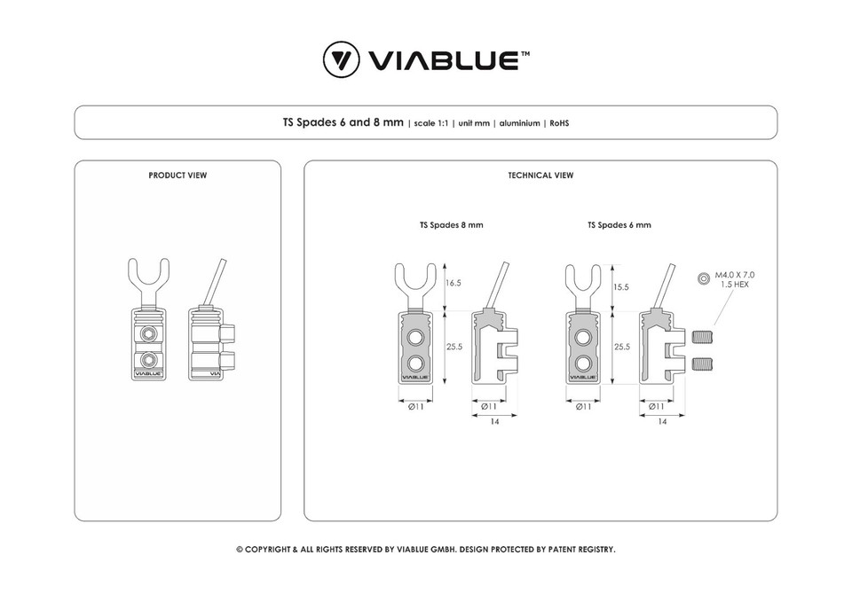 4X Viablue Ts Terminales de Cable 8mm Dorado 30225 Pica Conector ...