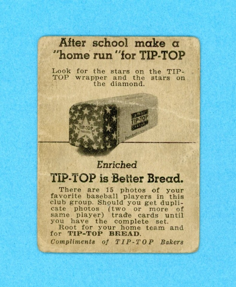 1947 Tip Top Bread Dick Sisler St. Louis Cardinals Baseball Card Low ...