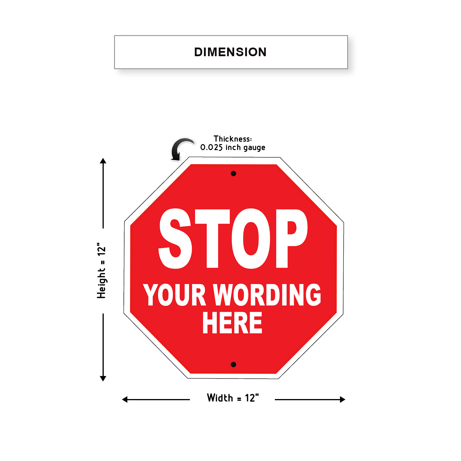 Custom Stop Sign Your Wording Sign Personalized Text Aluminum 12"x12 ...