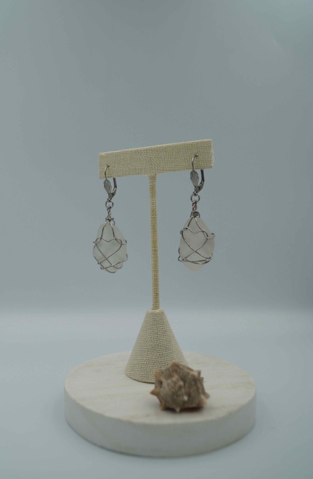 White Sea Glass Pieces: Oblong Shaped Earring Pair (E#1) | eBay