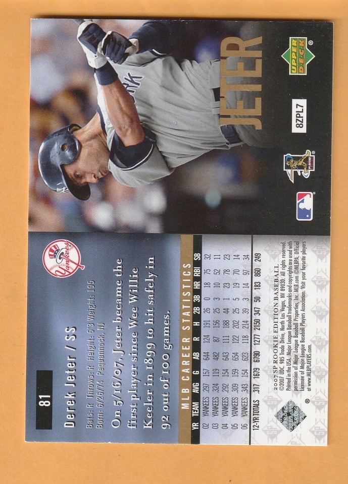 Derek Jeter New York Yankees 2007 SP Rookie Edition #81 HOF 14K | eBay