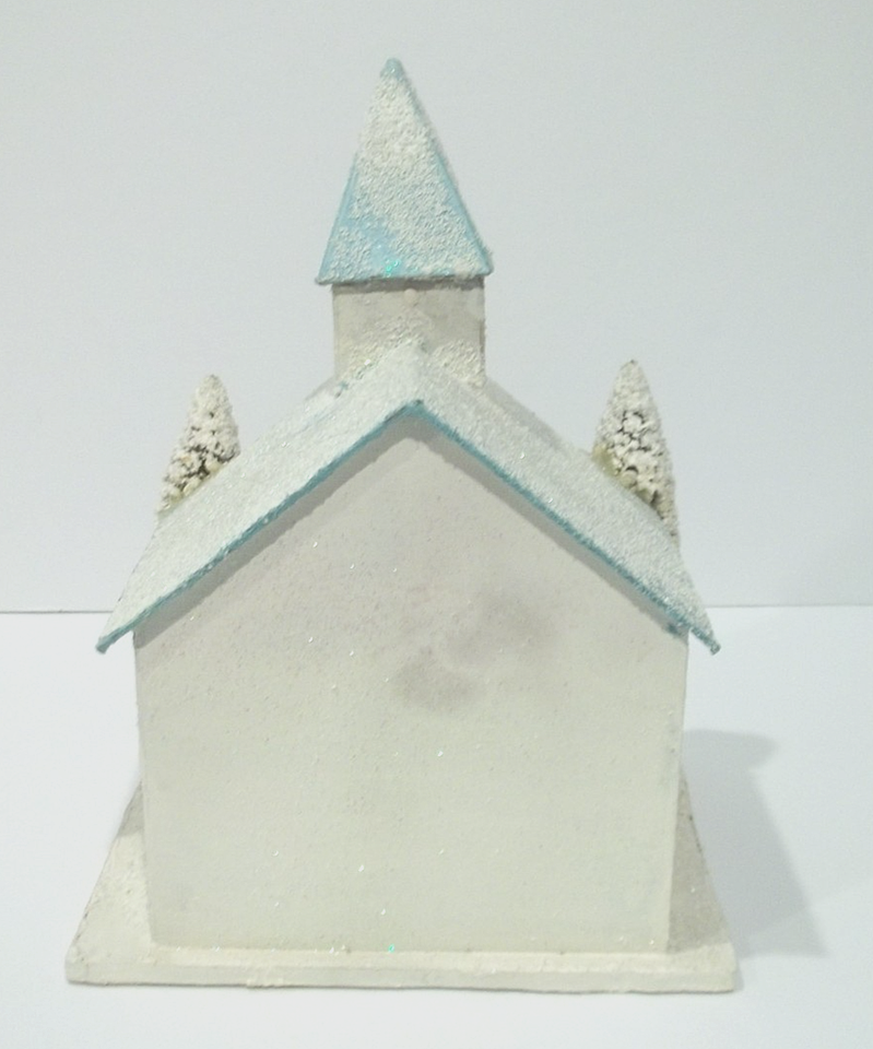 Vtg Putz Style CARDBOARD Glitter Mica CHRISTMAS SNOW VILLAGE HOUSE ...