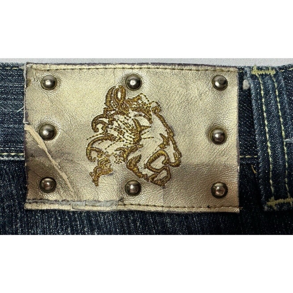 Vintage CEZER Baggy Embroidered Studded Wide Leg Blue Jeans - Size ...