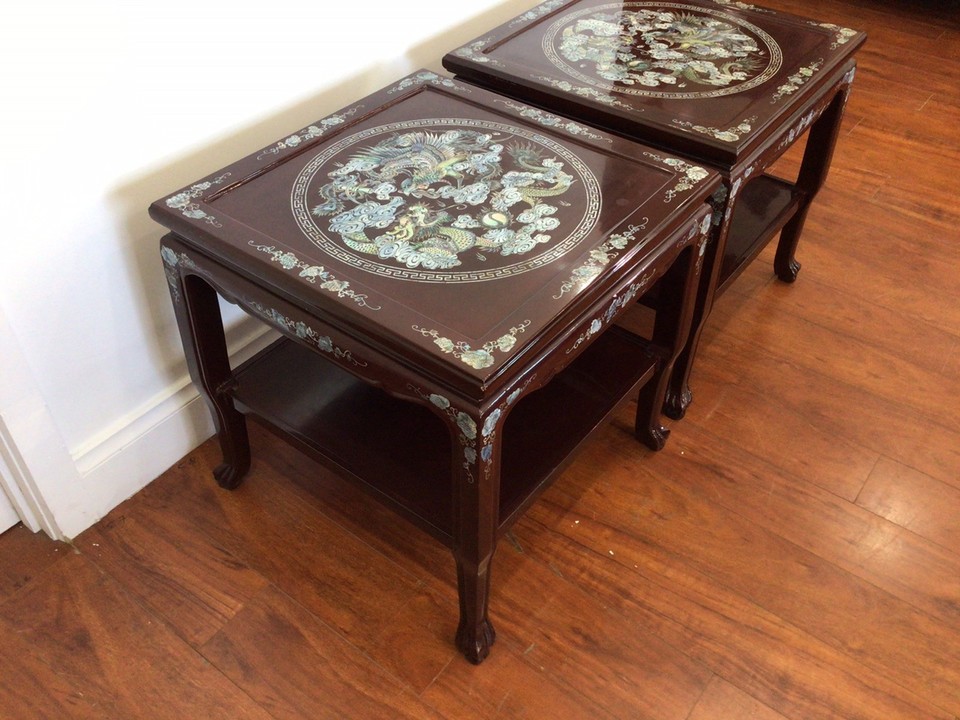 As new pair Chinese side tables with mother of Pearl inlays | eBay ...