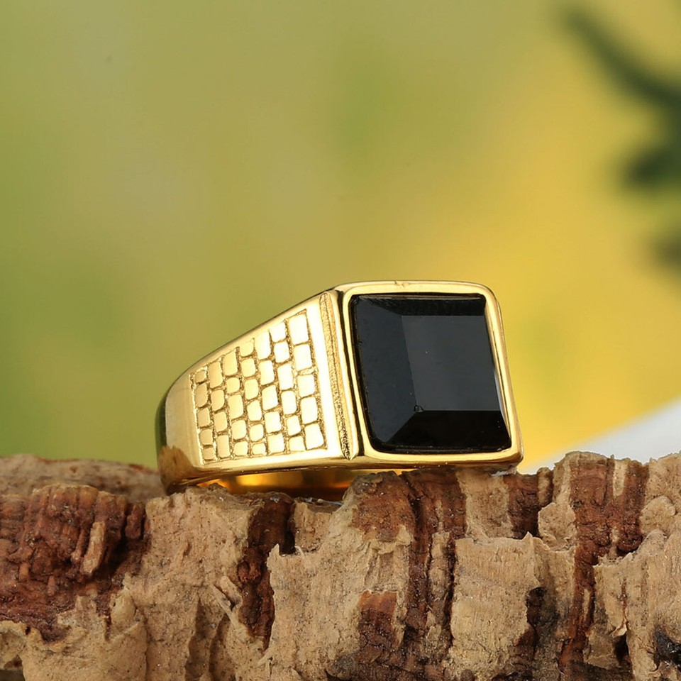 Men Women Square Stone Signet Ring Stainless Steel Pinky Statement Size ...