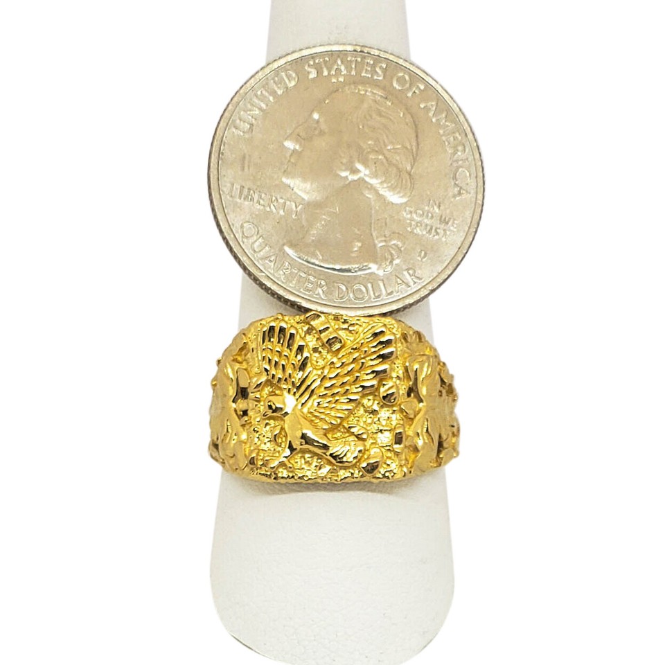 Solid 24K Yellow Gold Eagle Nugget Ring, Large Mens Gold Nugget Ring ...