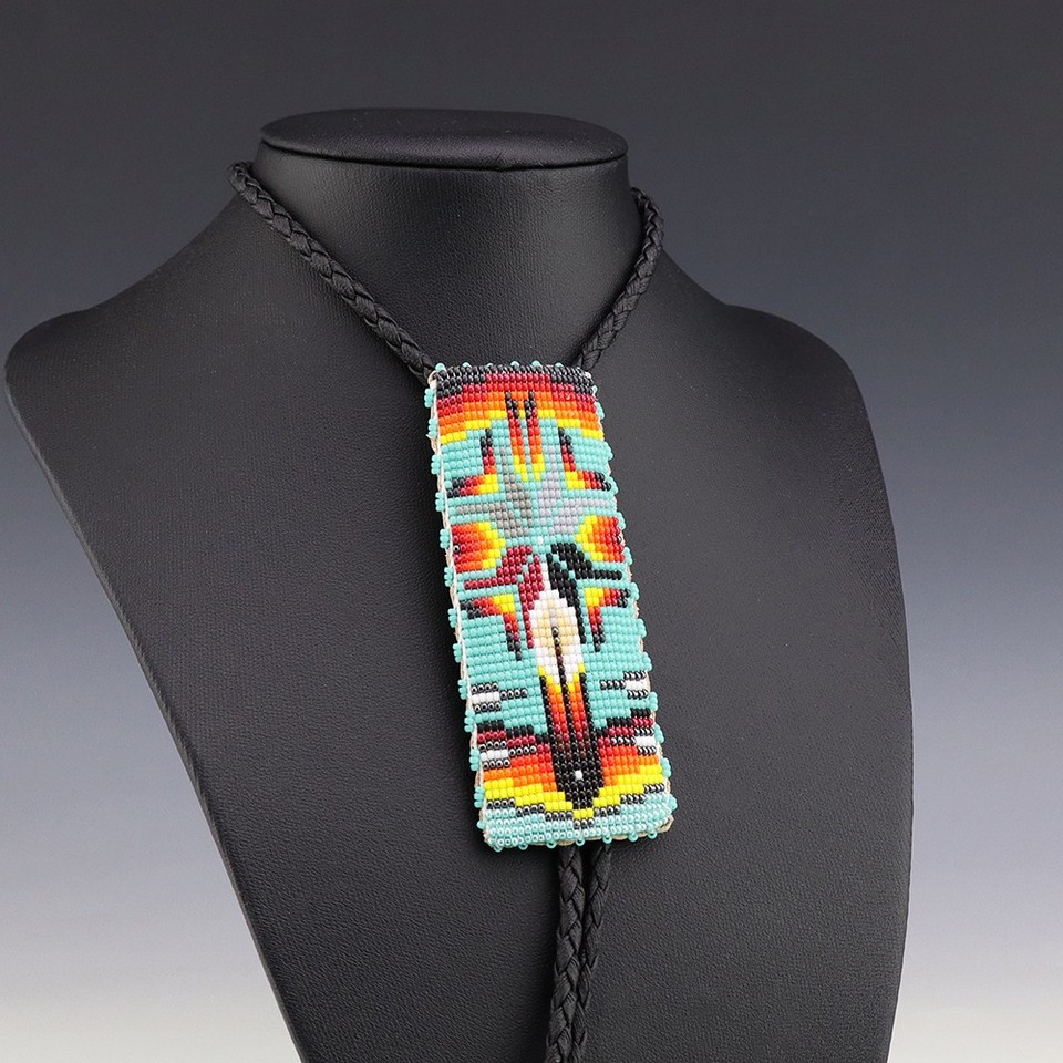 NATIVE AMERICAN NAVAJO BEADED BOLO TIE BY HELEN DINAE NATIVE AMERICAN ...