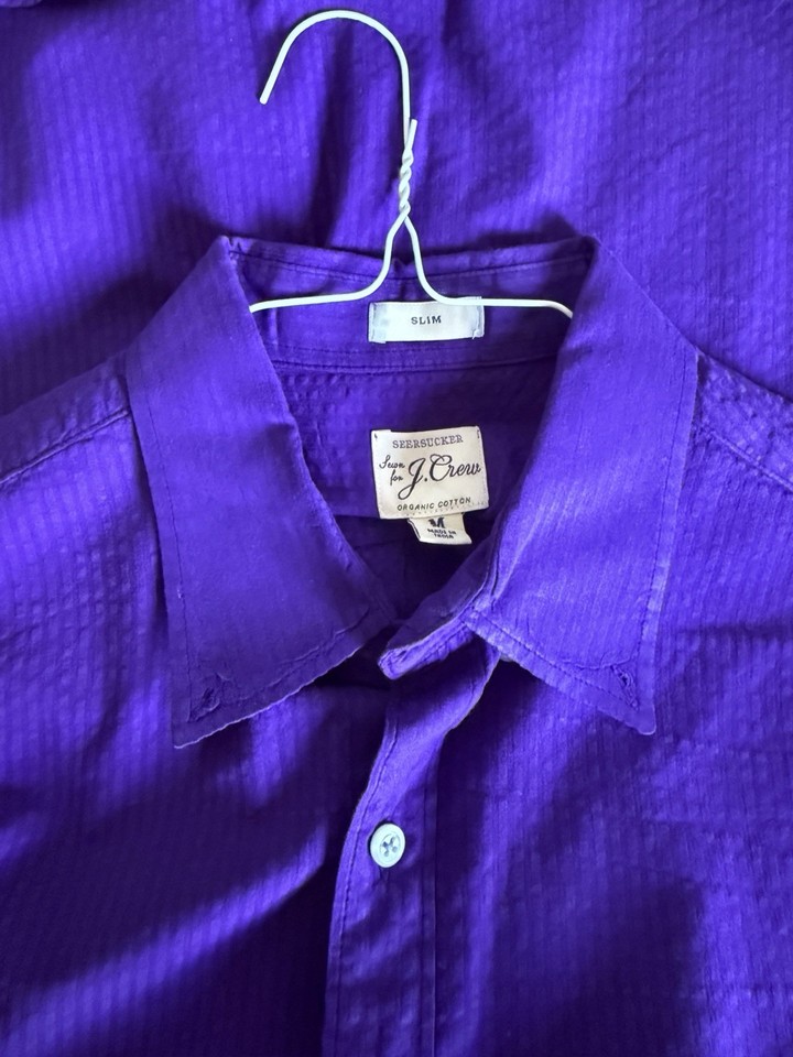 JCREW MENS SHORT SLEEVE SEER SUCKER DEEP PURPLE SLIM FIT SHIRT ORGANIC ...