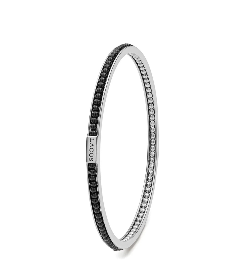 NEW LAGOS Caviar Icon 925 STERLING SILVER ONYX Bead BANGLE Bracelet ...