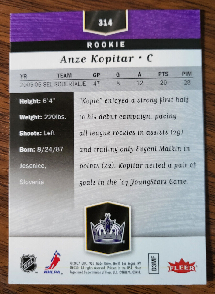 2007 Flair Showcase Hockey Rookie Card #314 Anze Kopitar L.A. Kings | eBay