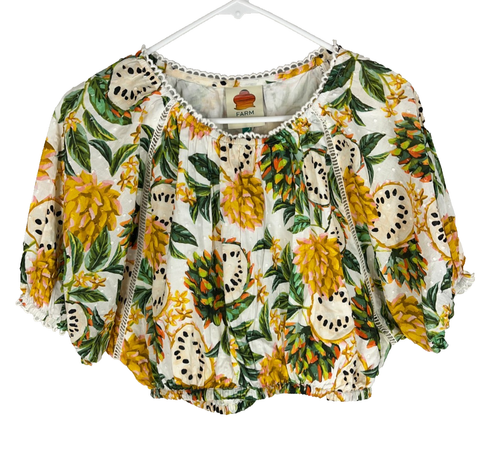 FARM RIO Anthropologie M Yellow Floral Fruit Print Women Cropped Biriba ...