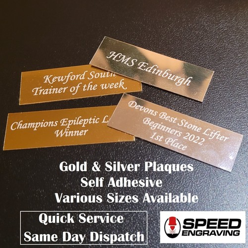 Engraved Trophy Plate Plaque Gold & Silver- Self Adhesive - All Sizes ...