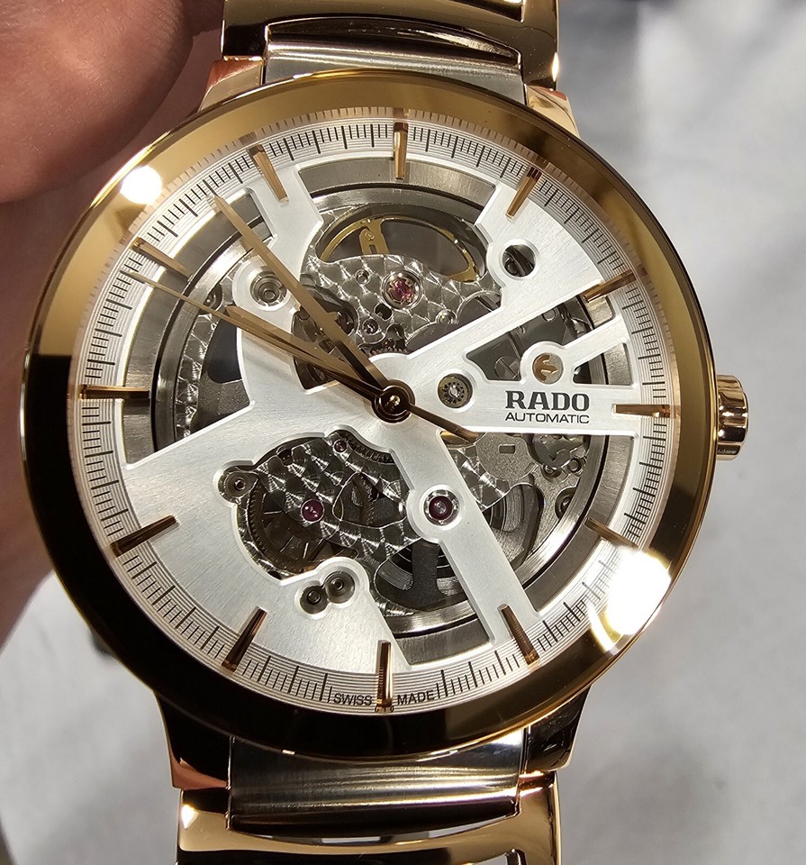 RADO Centrix Automatic Silver and Rose Gold Skeleton Dial Men's Watch ...