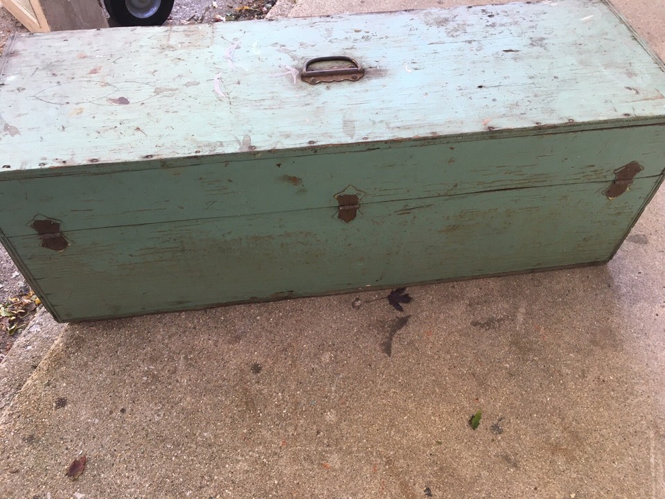 antique wood Teal tool chest 36x12x13 Original Hardware | eBay