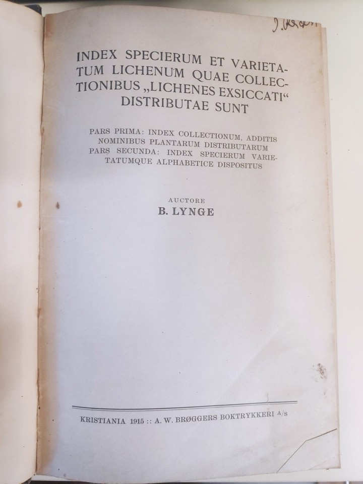 Index specierum et varietatum Lichenum quae collectionibus by Lynge | eBay