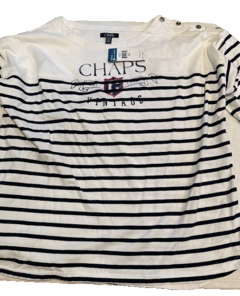 Chaps logo woman regular size xxl long sleeve blue white cotton striped ...