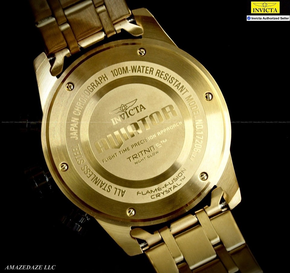 NEW Invicta Men BLACK DIAL Stainless Steel Aviator Tachymeter ...