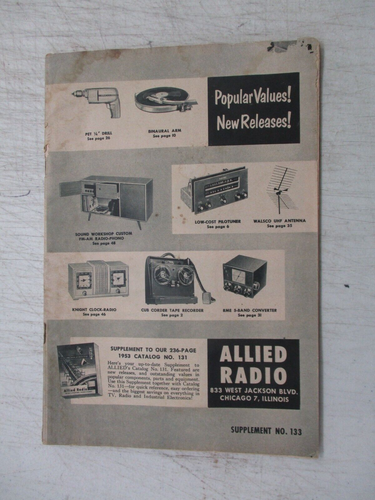 VINTAGE ALLIED RADIO CATALOG SUPPLEMENT 133 1953 ELECTRONICS RECORD ...
