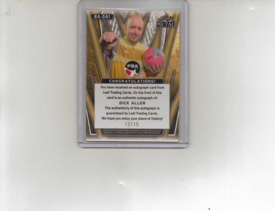 Dick Allen Autographed Prism Red 2024 Leaf Metal PBA Bowling Card #12/ ...