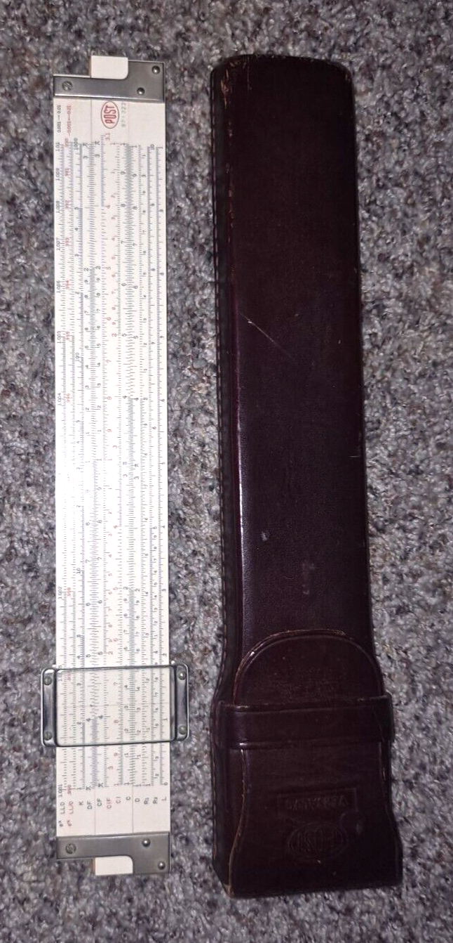Vtg Frederick Post 1460 Versalog Slide Rule & Leather Case Hemmi Bamboo ...