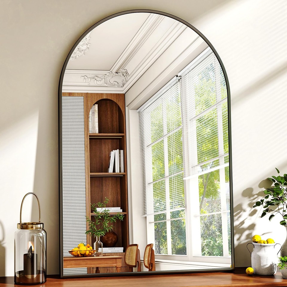 24"x36" Black Arched Bathroom Mirror - Wall Mirror for Bathroom, Metal ...