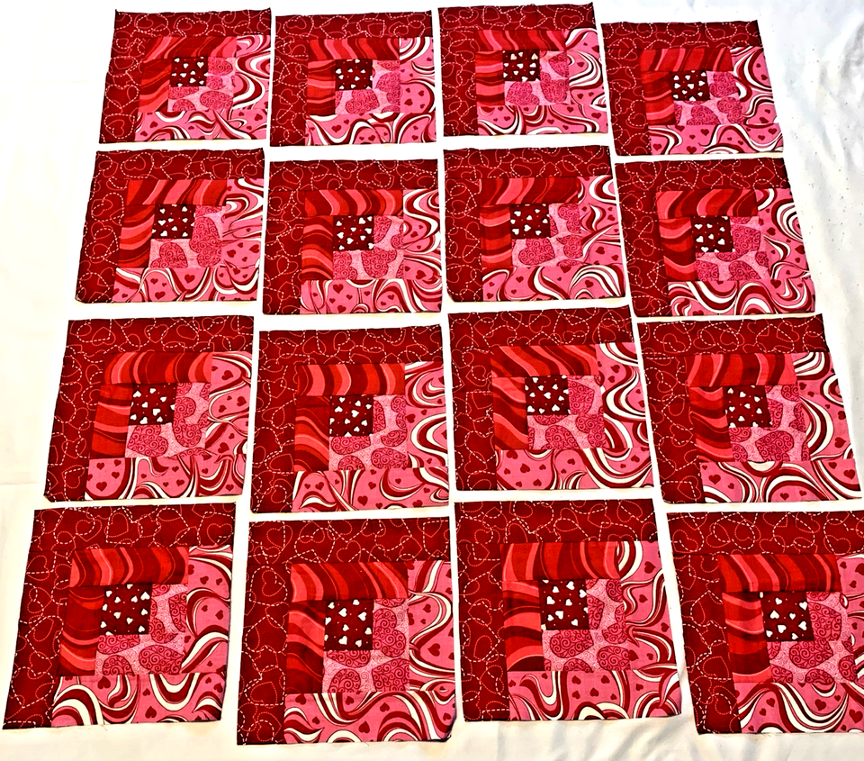 16 Pcs Quilt Blocks Red Pink Hearts 8.5” x 8.5” | eBay