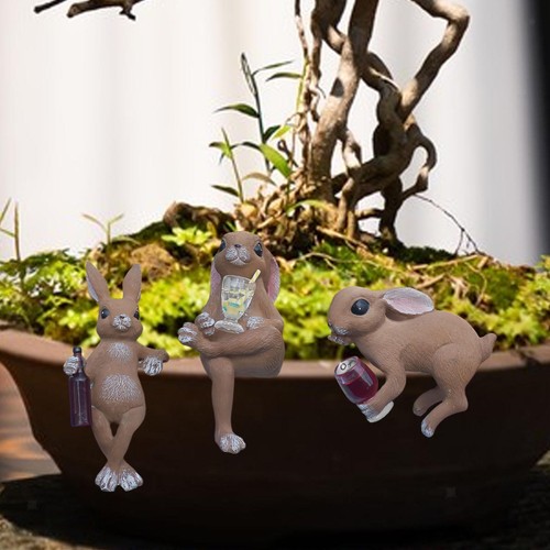 3 Pieces Easter Bunny Figurines Planter Decor Small Animal Sculptures ...