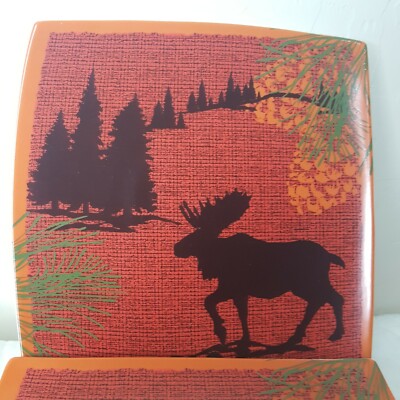 Cypress Home Moose Luncheon Plates Square 8.5 Inch Set of 4 | eBay