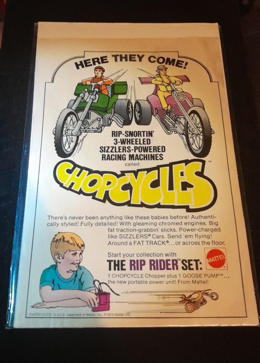 1972 Mattel Ad Advertisement CHOPCYCLES Choppers Hot Wheels Three ...