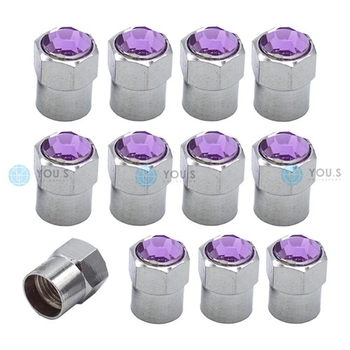 12 Piece You.S Aluminium Rhinestone Purple Valve Caps Cap For Car ...