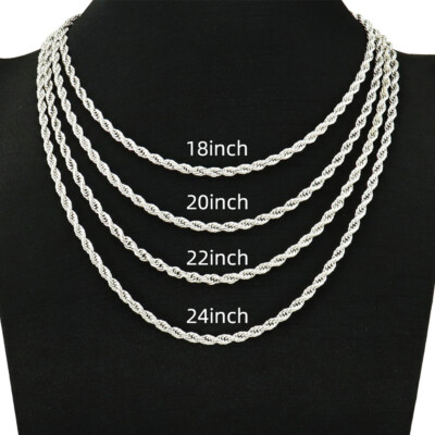 Men Women Stainless Steel Silver 2mm/3mm/4mm/5mm Rope Necklace Chain ...
