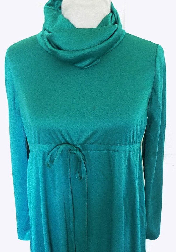 Vintage 70s HIgh Waisted Green Dress Polyester Cowl Neckline B34 | eBay
