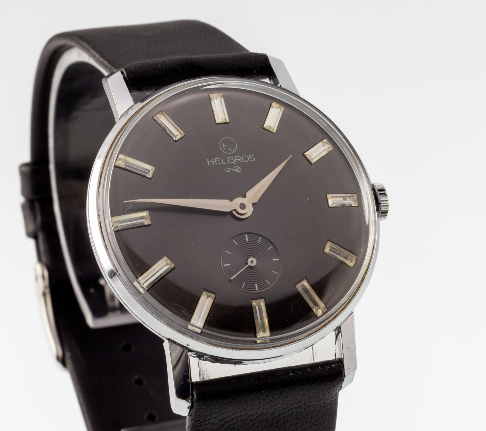 Helbros Men's Stainless Steel Hand-Winding Watch w/ Leather Band | eBay