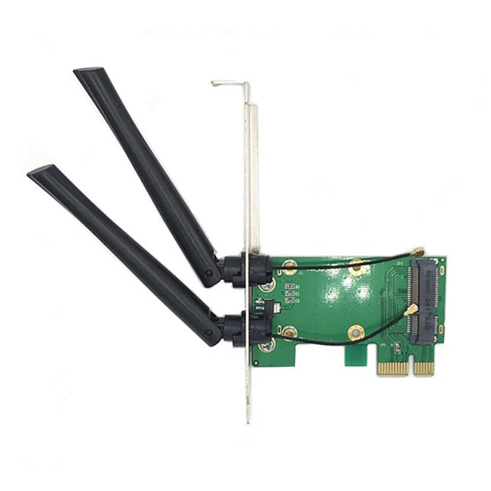 Wireless Wifi Network Card Mini PCI-E To PCI-E 1X Desktop Adapter + 2 ...