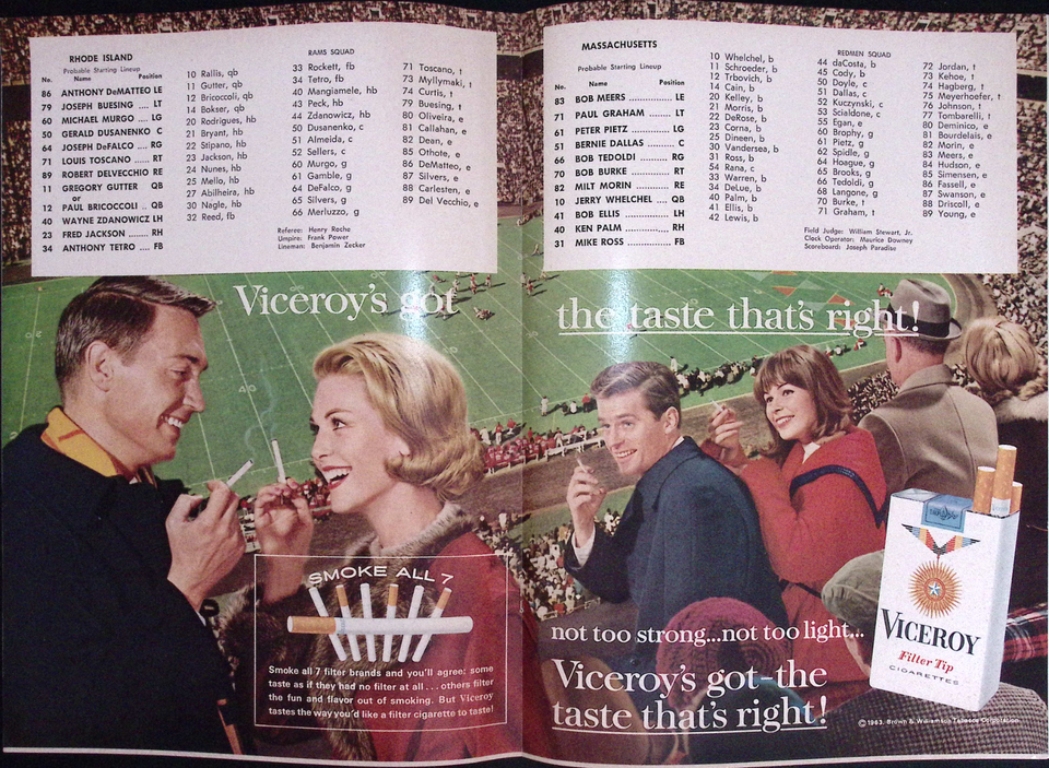 1963 Rhode Island vs Massachusetts Alumni Field Official Football ...